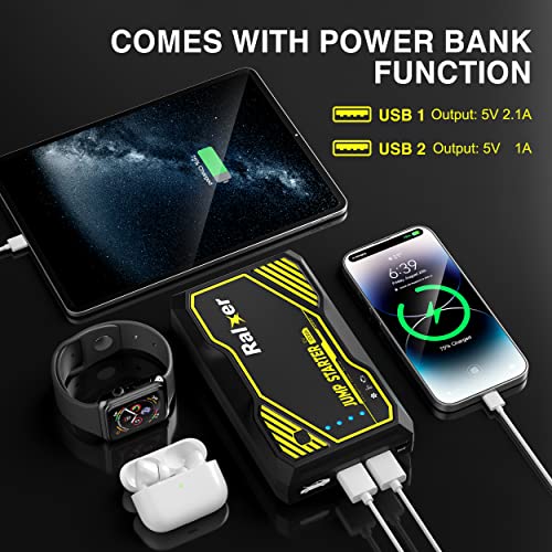 RALXER Battery Jumper Starter Portable,1000A Battery Booster Pack for Up to 7.0 Gas or 5.5L Diesel Engine,12V Portable Jump Box with LED Light,USB C Charge Cable