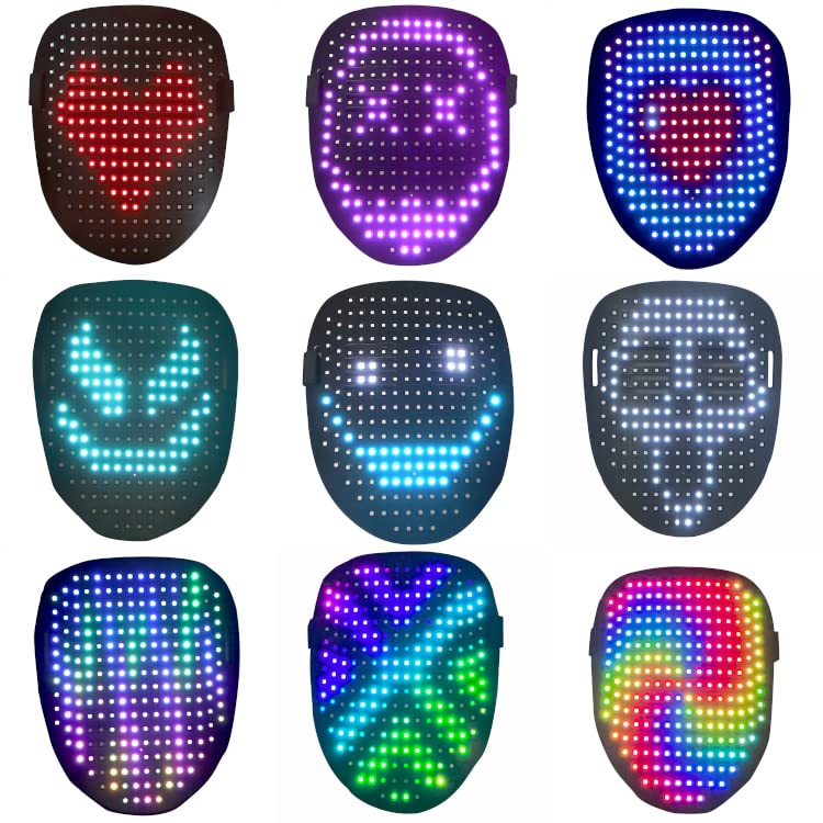 cosday LED Mask Light Up Face Mask with Programmable for Kids Adults for Cosplay Party Halloween Costume (Mini Led Mask)