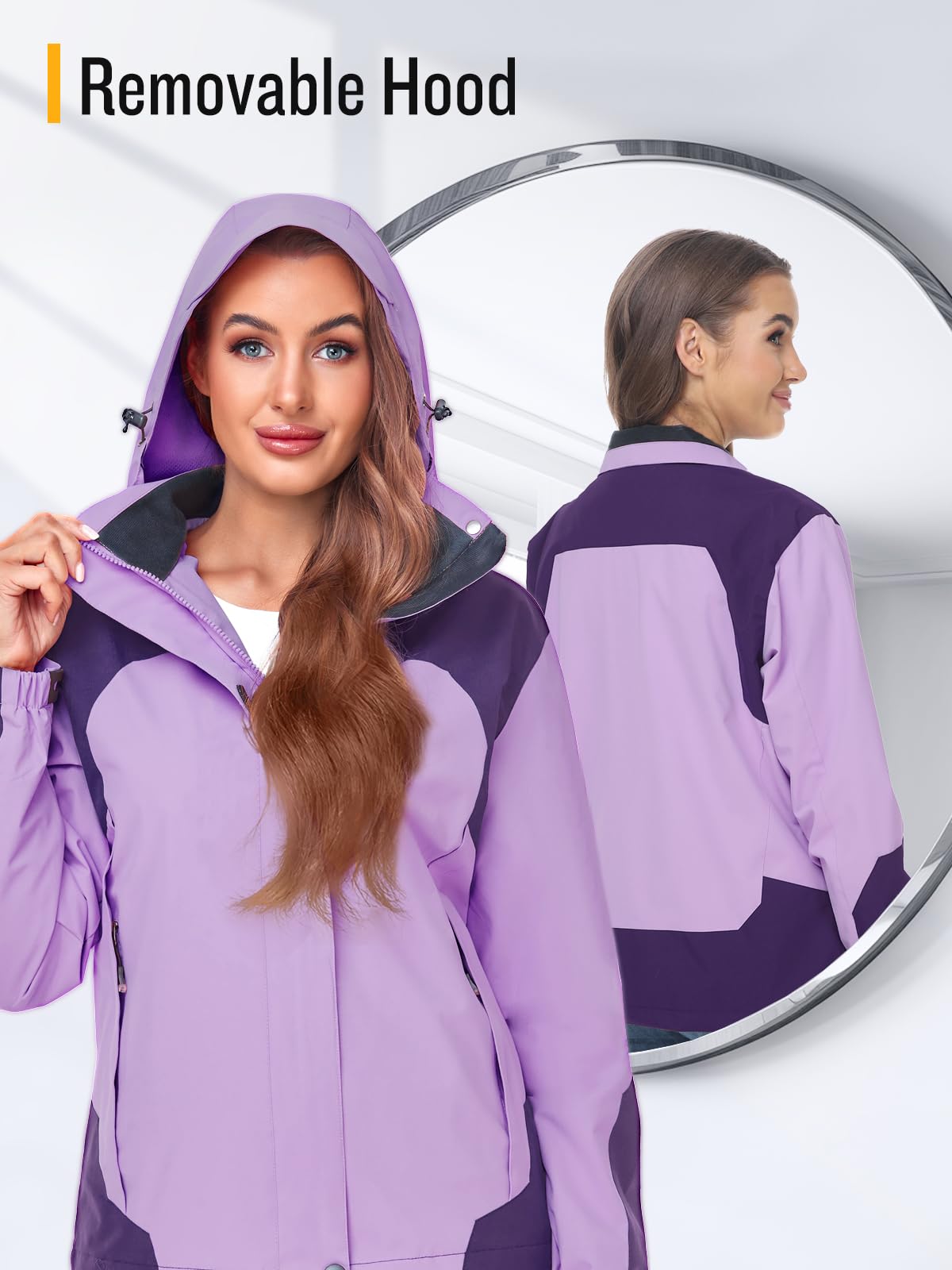 SaphiRose Womens Waterproof Rain jacket Lightweight Active Outdoor Raincoat with Removable Hood (Purple,Large)