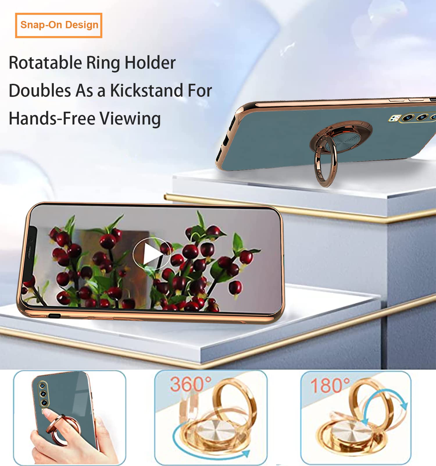 Wousunly Compatible with Huawei P30 Case Ring Holder Magnet Green, Huawei P30 Phone Case Silicone Shockproof Plate Luxury Slim Cover (Grey)