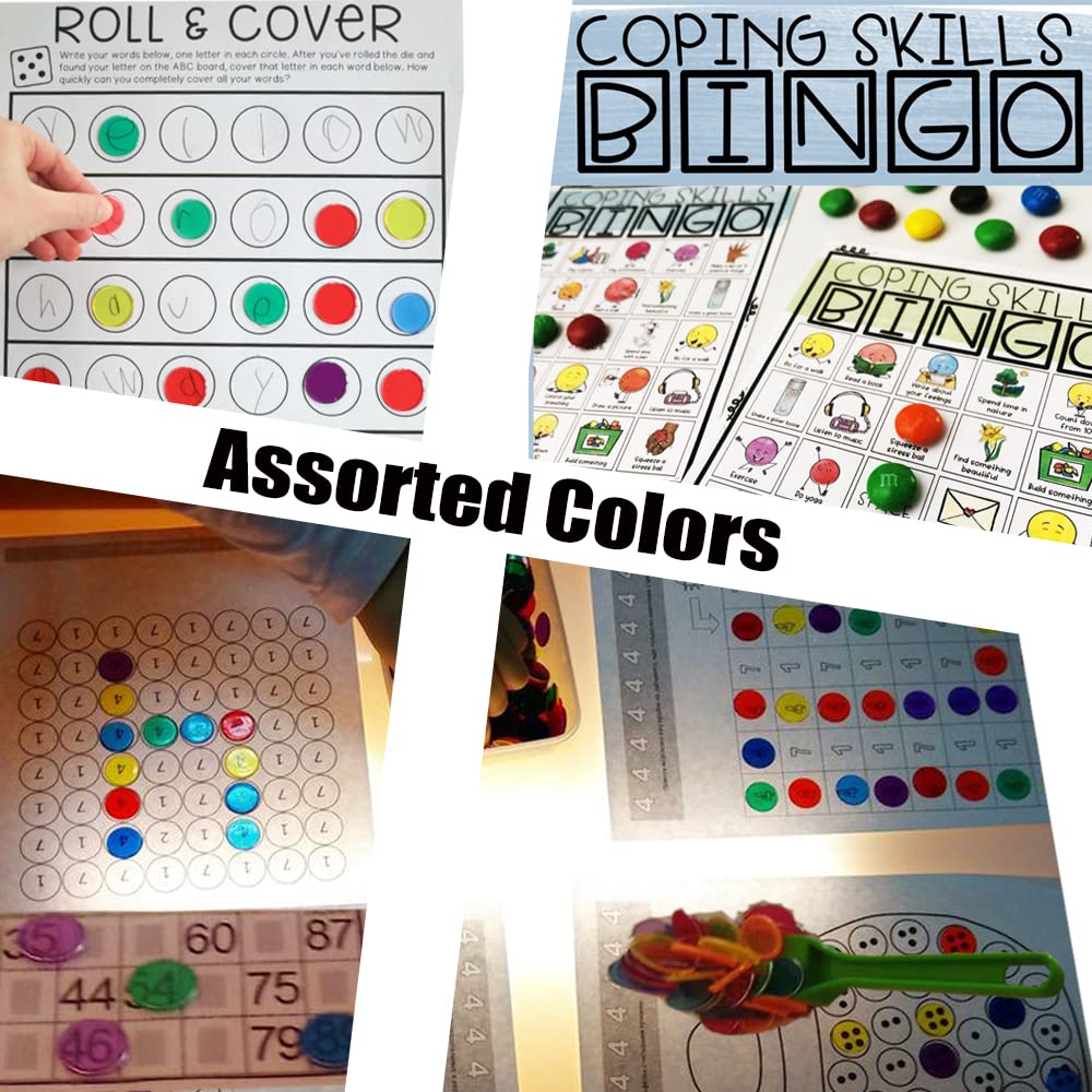 TCOINERY Bingo Chips Set-Magnetic Wand & 100 Counting Chips-6 Colors Transparent Plastic Markers for Family School Learning Game Zoom Bingo and Pokeno Nights