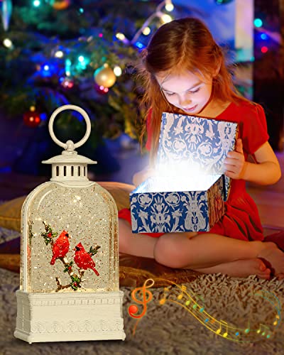 Christmas Cardinal Snow Globes,Musical Lighted with 6H Timer Swirling Glitter, Christmas Decoration Snow Globe Lantern, Red Bird Cardinal Gifts Christmas Decoration Indoor for Home