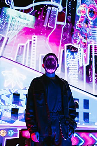 cosday LED Mask Light Up Face Mask with Programmable for Kids Adults for Cosplay Party Halloween Costume (Mini Led Mask)