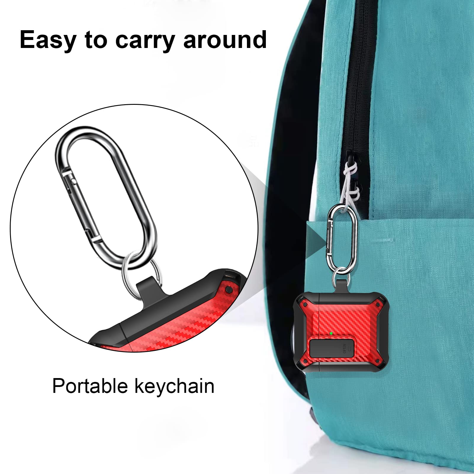 Lopnord Lock Compatible with Apple Airpods Case 2nd Generation, Rugged Case Cover for AirPods 1st with Keychain (Red)