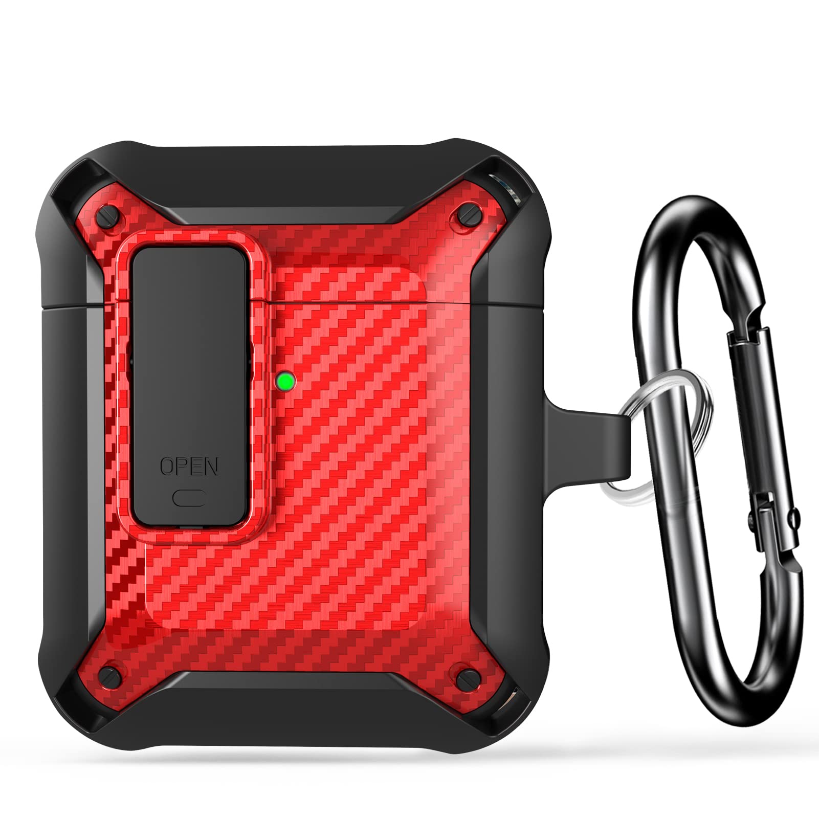 Lopnord Lock Compatible with Apple Airpods Case 2nd Generation, Rugged Case Cover for AirPods 1st with Keychain (Red)