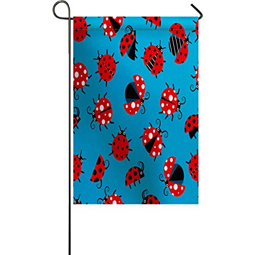 Welcome Yard Flag Vertical Seasonal Garden Flag Cute Ladybug Red Black Carapace Insect Dense Animal Blue Waterproof Double Sided Flag for Indoor Outdoor Courtyard Decoration