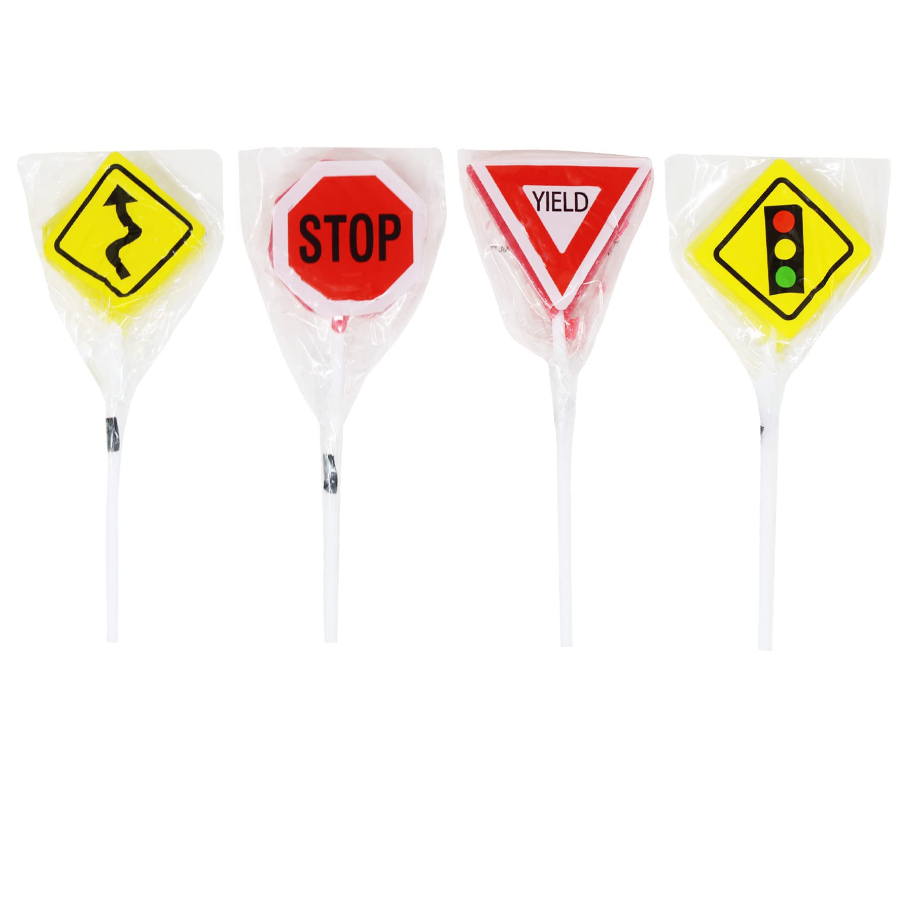 12 Street Sign Lollipop Suckers - Road Sign Lollipop for Car Themed Birthday Parties - Construction Safety Candy Decoration Lollipop - Party Favor Traffic Sign Pops - Assorted Pack Individually Wrapped Suckers