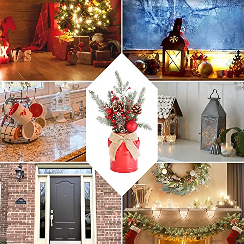 Qingbei Rina Artificial Christmas Centerpiece Decoration,Mini Red Christmas Tree Potted Plants,Holiday Table Fake Greenery with Christmas Ball, Pine, Berry for Home,Office, Window, Fireplace