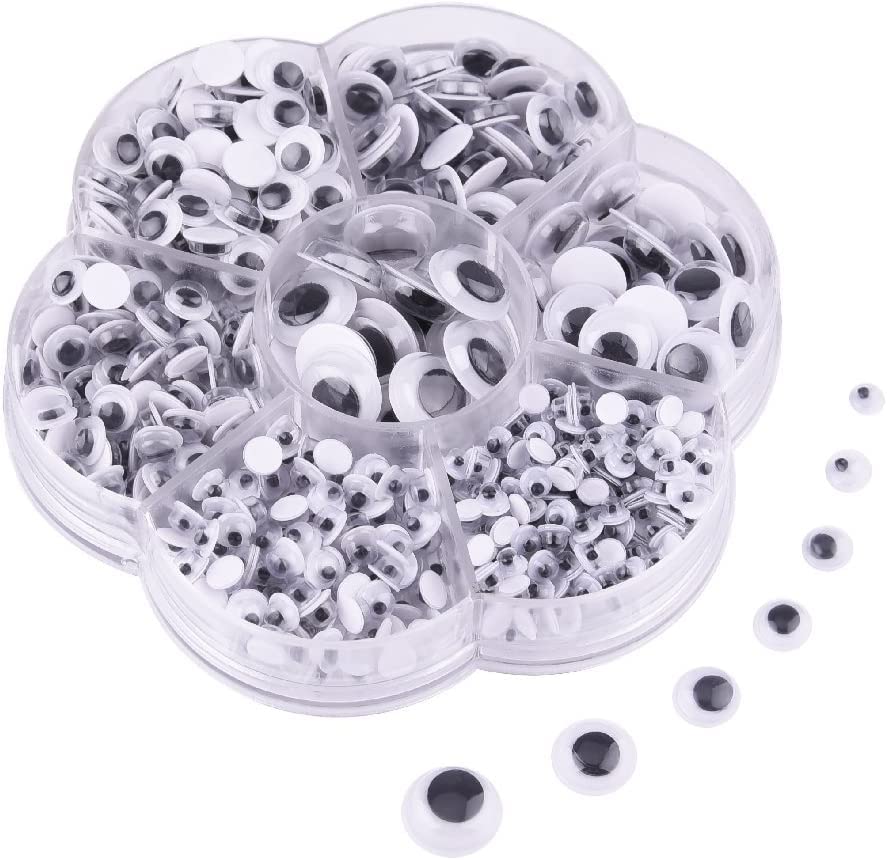 LinaLife 700 Pieces 4mm -12mm Black Wiggle Googly Eyes with Self-Adhesive for Craft Decorations Google Eyes for Crafts DIY Scrapbooking Crafts (7 Sizes) with Box