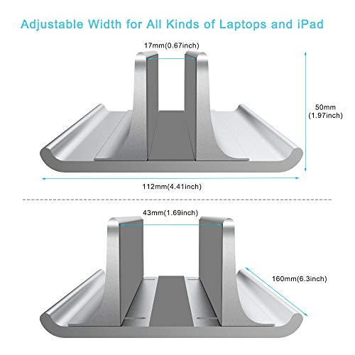 Vertical Laptop Stand Holder Adjustable Desktop Notebook Dock Space-Saving Three-in-one for All MacBook Pro Air, Mac,HP, Dell, Microsoft Surface,Lenovo, up to 17.3 inch Silver