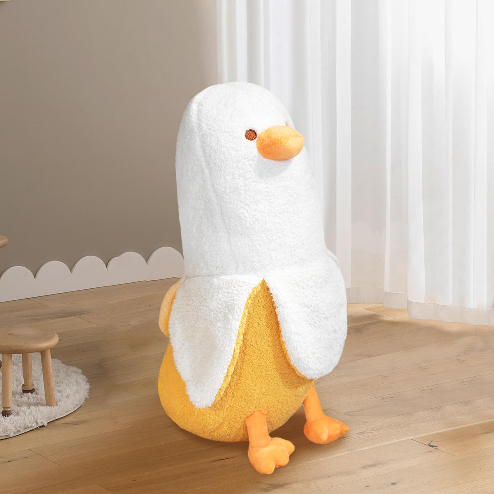 FIONOUT Banana Duck Plush, Cute Stuffed Animal, Funny Pillow Toy for Girls & Boys, White, 50CM/19.6 in