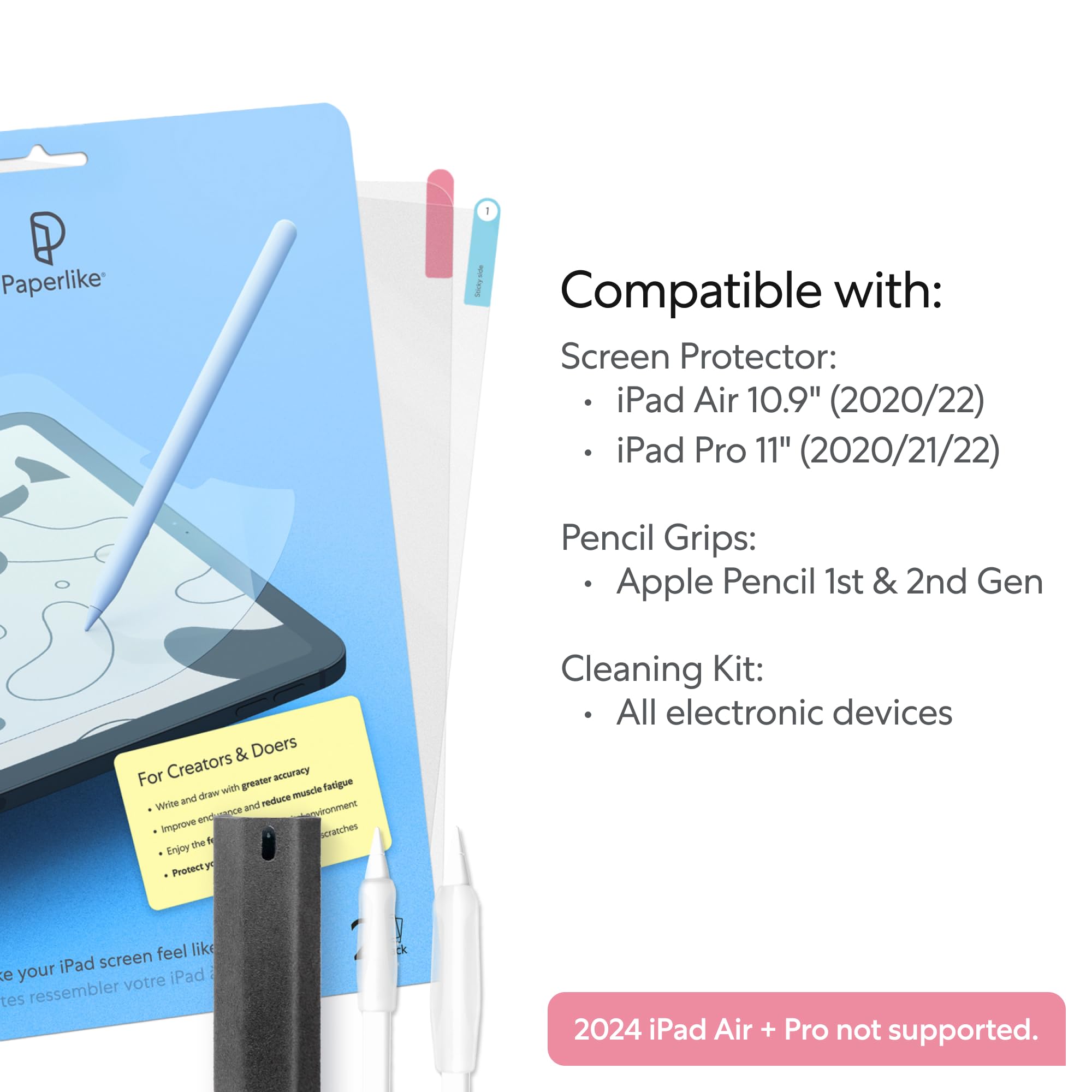 Paperlike 2.0 Pro Bundle - All-in-One Kit Includes Screen Protector for iPad Pro 11" and iPad Air 10.9", Pencil Grips, & Cleaning Kit