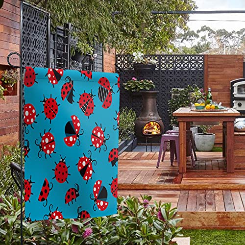 Welcome Yard Flag Vertical Seasonal Garden Flag Cute Ladybug Red Black Carapace Insect Dense Animal Blue Waterproof Double Sided Flag for Indoor Outdoor Courtyard Decoration