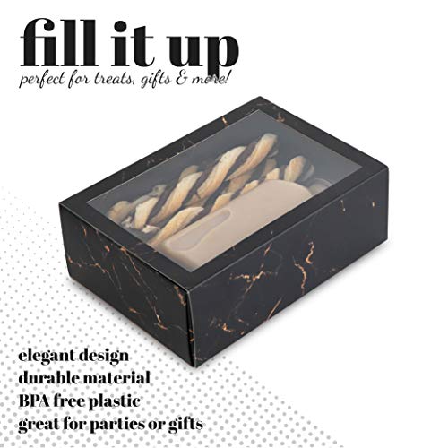 Hammont Clear Window Gift Boxes - 6 Pack - Rectangle Shaped Bakery Boxes with Clear PVC Sleeve | Treat Boxes Perfect for Cakes, Pastries, Cookies, Cupcakes, and Party Favors (Black, 7.5β x 5β x 2.5β)
