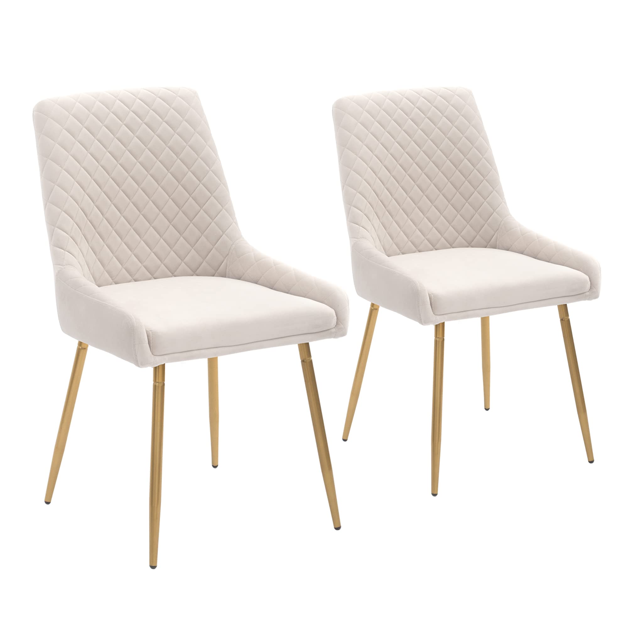 CangLong Mid-Century Velvet Upholstered Metal Legs for Kitchen, Dining, Living, Guest, Bed Room Side Chair, Set of 2, Beige