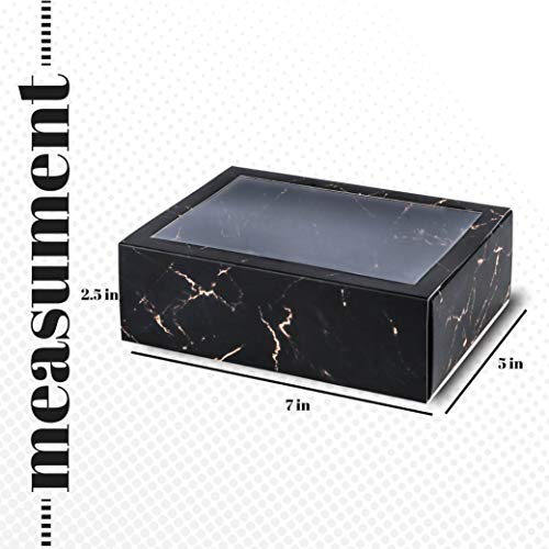 Hammont Clear Window Gift Boxes - 6 Pack - Rectangle Shaped Bakery Boxes with Clear PVC Sleeve | Treat Boxes Perfect for Cakes, Pastries, Cookies, Cupcakes, and Party Favors (Black, 7.5β x 5β x 2.5β)