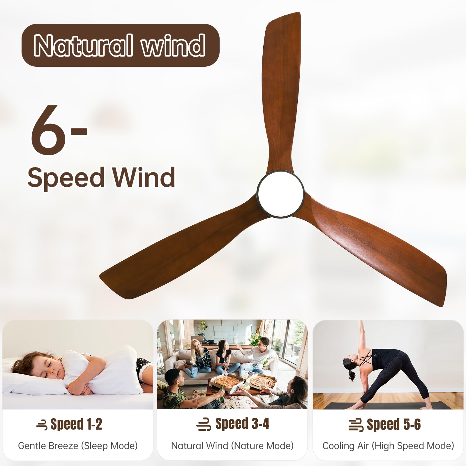 60 inch Wood Ceiling Fan with Light, Outdoor Ceiling Fans for Covered Patios, Walnut Ceiling Fan, Remote Control, Large Ceiling Fan for Porch/Garage/Farmhouse