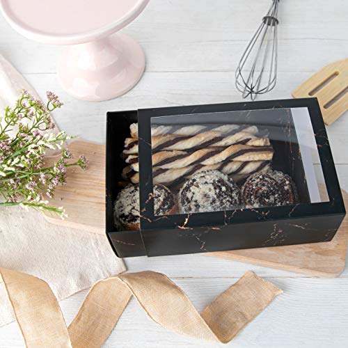 Hammont Clear Window Gift Boxes - 6 Pack - Rectangle Shaped Bakery Boxes with Clear PVC Sleeve | Treat Boxes Perfect for Cakes, Pastries, Cookies, Cupcakes, and Party Favors (Black, 7.5β x 5β x 2.5β)