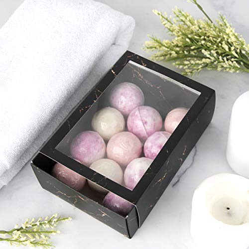Hammont Clear Window Gift Boxes - 6 Pack - Rectangle Shaped Bakery Boxes with Clear PVC Sleeve | Treat Boxes Perfect for Cakes, Pastries, Cookies, Cupcakes, and Party Favors (Black, 7.5β x 5β x 2.5β)