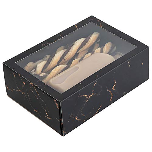 Hammont Clear Window Gift Boxes - 6 Pack - Rectangle Shaped Bakery Boxes with Clear PVC Sleeve | Treat Boxes Perfect for Cakes, Pastries, Cookies, Cupcakes, and Party Favors (Black, 7.5β x 5β x 2.5β)