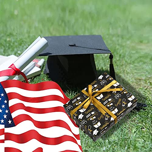 NEPOG 2022 Graduation Gift Wrapping Papers, 6 Sheets Black and Gold Gift Wrap Papers, 20 x 28 inch per sheet Folded Paper with 1 Roll Gold Ribbon for Graduation Party Gift Wrap DIY Craft