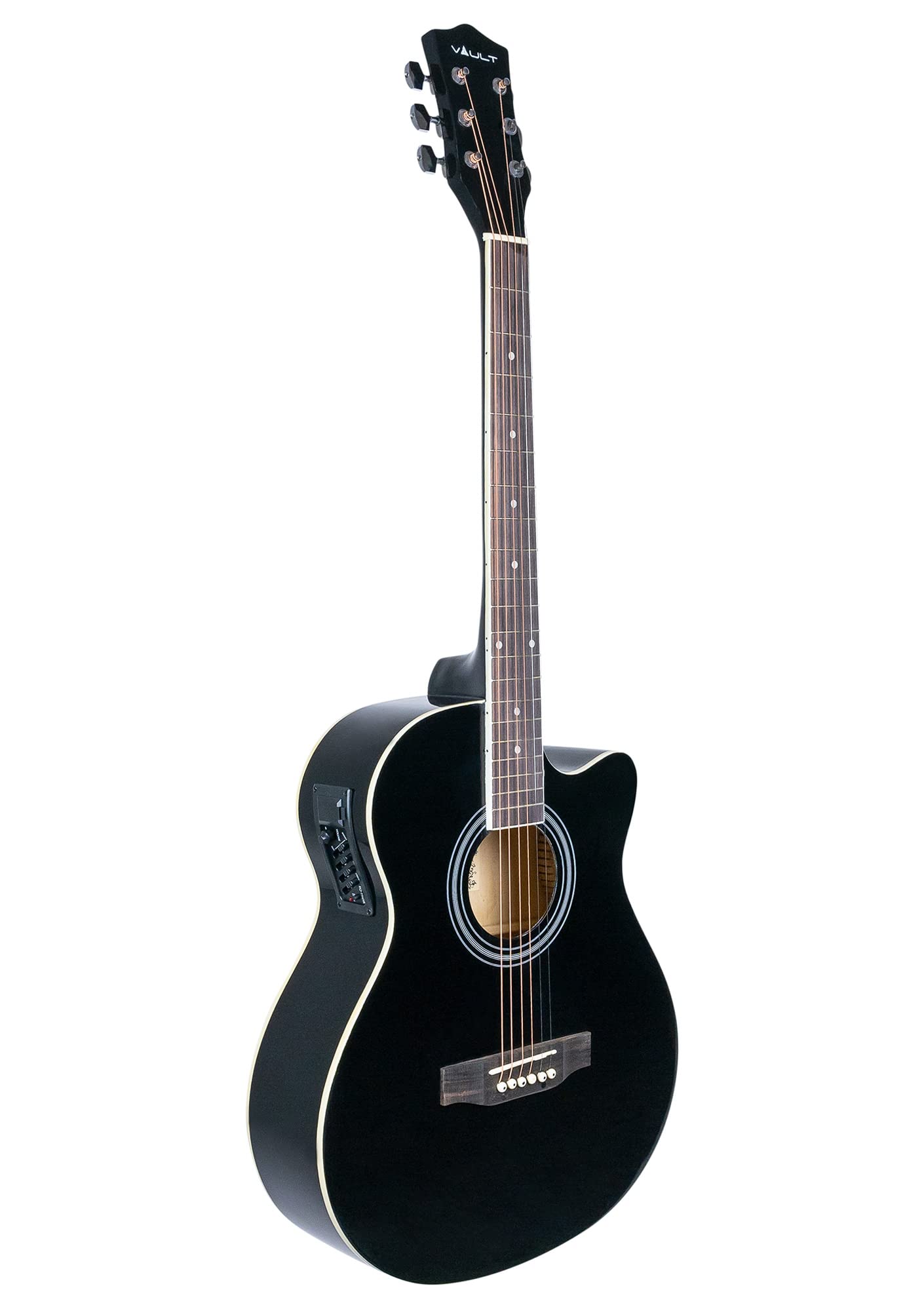 Vault EA-20CE Cutaway Acoustic-Electric Guitar - Black Bundle with Gig Bag, Tuner, Strap, Strings, Instrument Cable, Picks, Austin Bazaar Instructional DVD, and Polishing Cloth