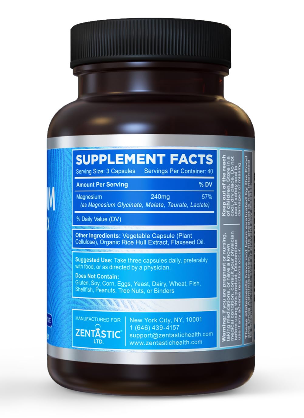 Zentastic 4-in-1 Magnesium Complex - Chelated Magnesium Glycinate, Malate, Taurate & Lactate - High Absorption for Nerves, Immune, Bones, Muscles - Magnesium Supplement - 120 Magnesium Capsules