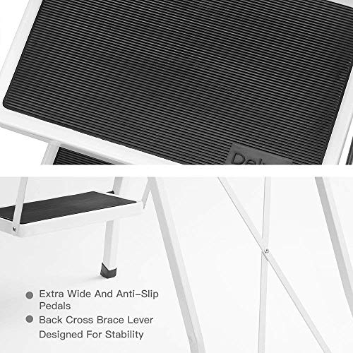 4 Step Ladder Step Stool, Sturdy Step Stools for Adults with Wide Anti-Slip Pedal, Portable Folding Step Stool with Handle, Lightweight Steel Step Ladder, 330lbs Capacity Kitchen Step Stool, White