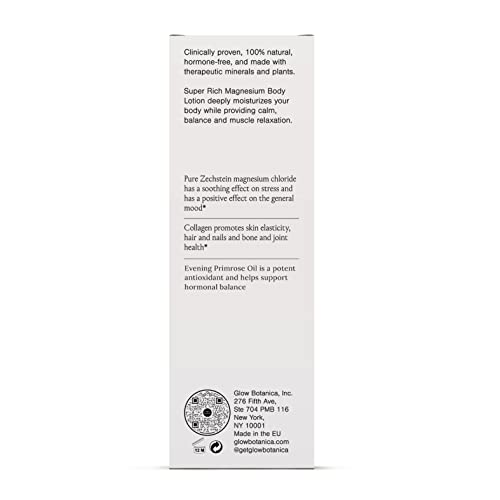Glow Botanica - Magnesium Lotion with Collagen - Magnesium Cream - Bedtime Routine Sleep Lotion - The Highest Concentration of Genuine Zechstein Magnesium Chloride - 5.3Oz