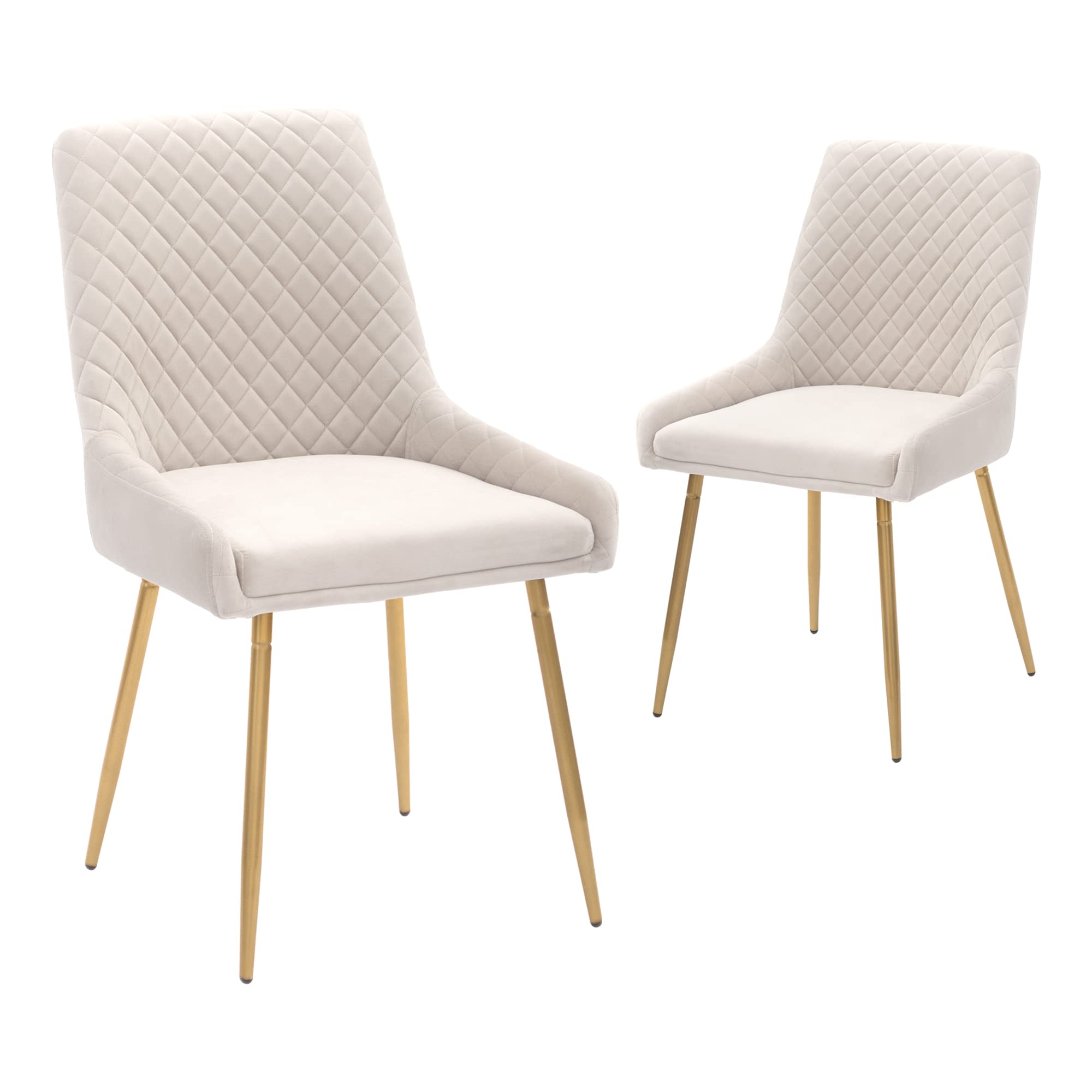 CangLong Mid-Century Velvet Upholstered Metal Legs for Kitchen, Dining, Living, Guest, Bed Room Side Chair, Set of 2, Beige