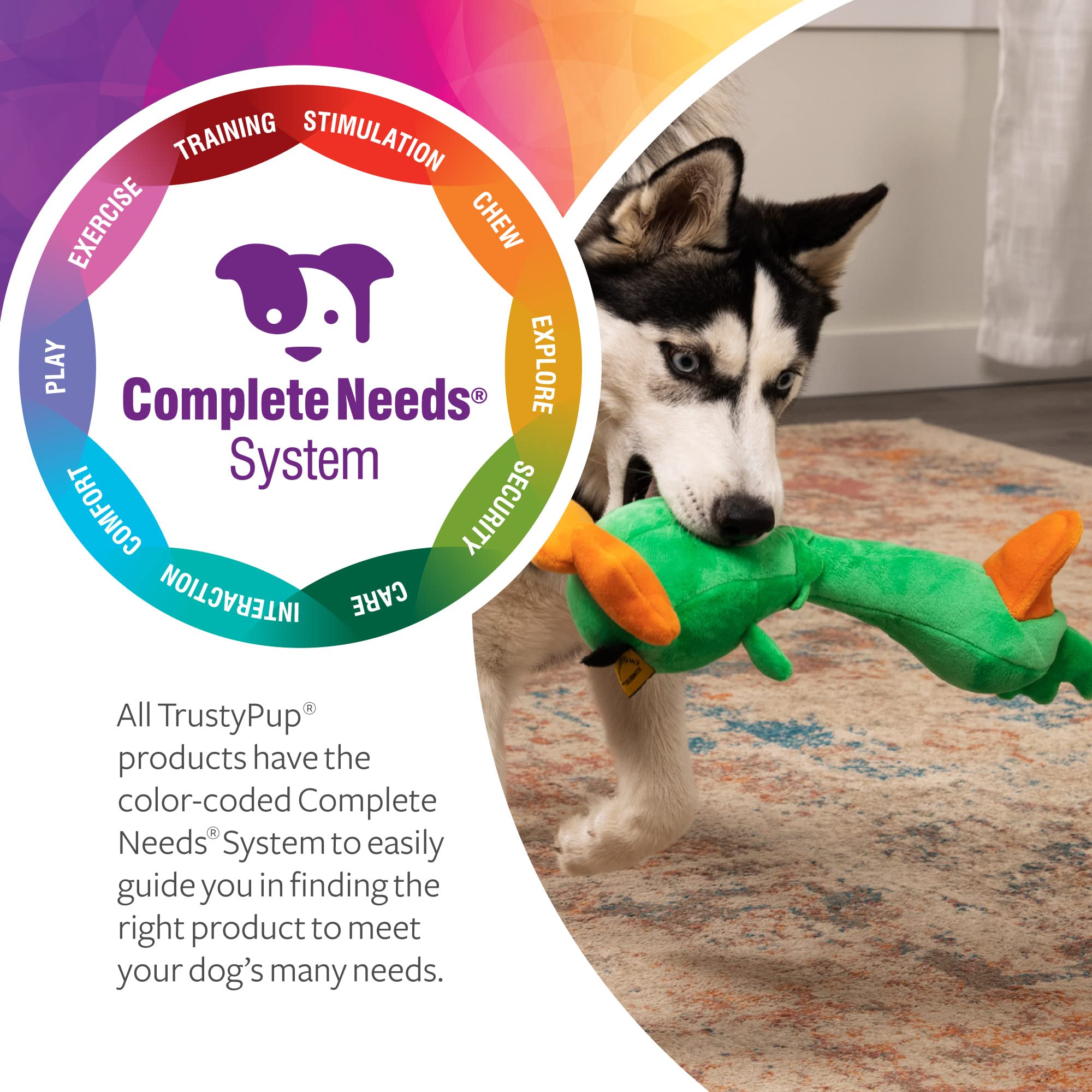 TrustyPup Tough 'N Fun Long Neck Duck Squeaky Plush Dog Toy, Chew Guard Technology - Green, Large