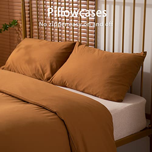 TOCOMOA Duvet Cover Queen Burnt Orange, 100% Microfiber Rust Comforter Cover Set, Ultra Soft 3 Pieces Bedding Set with 1 Duvet Cover and 2 Pillowcases
