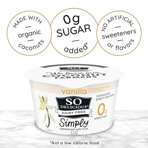 So Delicious Dairy Free Coconut Milk Yogurt Alternative, 0g Added Sugar Vanilla, Vegan, Gluten Free, Non-GMO, Creamy Plant Based Vanilla Yogurt Alternative, 5.3 Oz Container