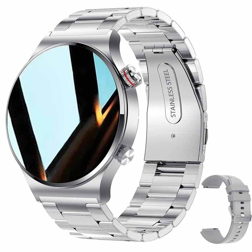 FILIEKEU Women Men Smart Watch Bluetooth Calls Heart Rate Sleep Monitor IP67 Waterproof Sport Fitness Tracker HD Touch Screen Silver Stainless Steel Smart Watches for Android iOS…