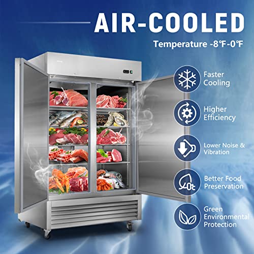 INSONG 54" Commercial Freezer, 49 cu.ft with 2 Solid Door Stainless Steel Reach-in Freezer for Restaurant, Bar, Shop, Residential