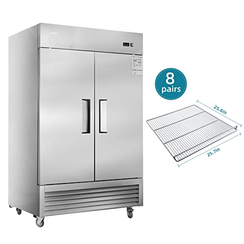 INSONG 54" Commercial Freezer, 49 cu.ft with 2 Solid Door Stainless Steel Reach-in Freezer for Restaurant, Bar, Shop, Residential