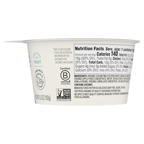 So Delicious Dairy Free Coconut Milk Yogurt Alternative, 0g Added Sugar Vanilla, Vegan, Gluten Free, Non-GMO, Creamy Plant Based Vanilla Yogurt Alternative, 5.3 Oz Container