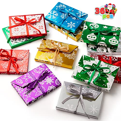 JOYIN 36 PCS Christmas Fancy Foil Gift Card Boxes with Ribbon, Decorative Wrapped Gift Card Holder Boxes (4.5" x 3.25" x 0.4") for Envelopes, Holiday Gift Decor