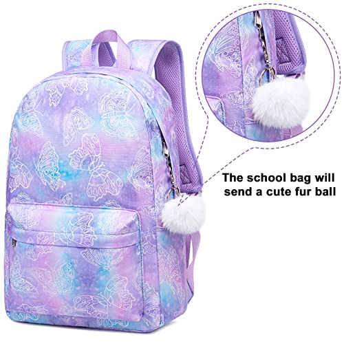 CAMTOP School Backpack for Girls Teens Bookbag Set Kids Backpack 3 In 1,School Bags with Lunch Box Pencil Case for Age 6-14 (Butterfly-Luminous)