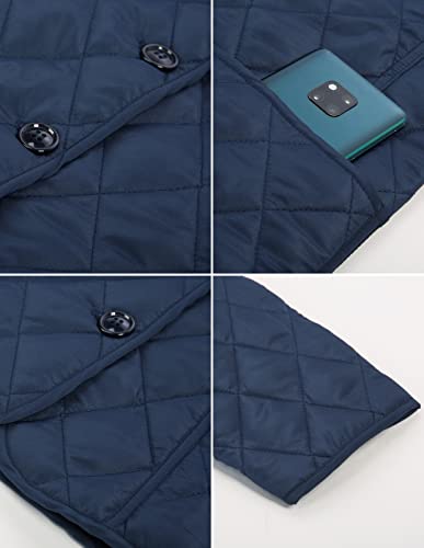 GRACE KARIN Lightweight Quilted Jacket for Women Casual Winter Lapel Coats Long Sleeve Button Down Outwear with Pockets Navy Blue XXL