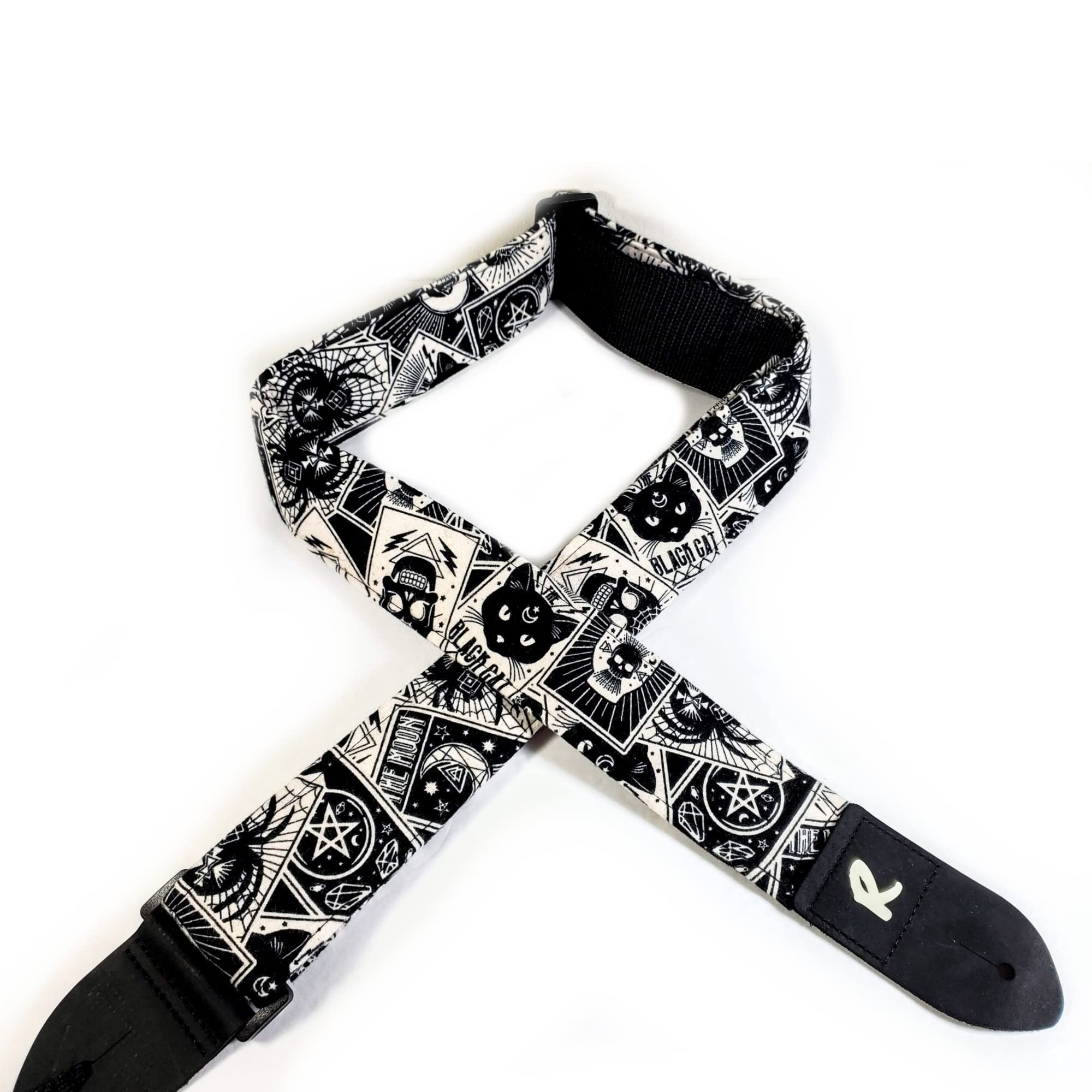 Pentagram Guitar Strap, Supernatural Genuine Leather Ends, Includes 2 Strap Locks & 1 Pick. Adjustable, Pick Pocket, For Bass, Electric & Acoustic Guitars Gift for Guitar Players Men, Women & Kids