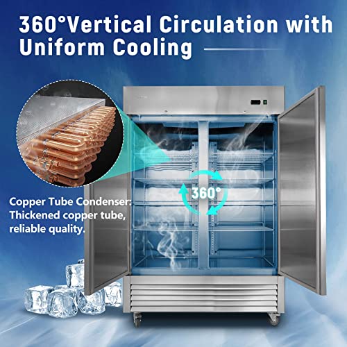 INSONG 54" Commercial Freezer, 49 cu.ft with 2 Solid Door Stainless Steel Reach-in Freezer for Restaurant, Bar, Shop, Residential