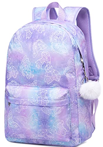 CAMTOP School Backpack for Girls Teens Bookbag Set Kids Backpack 3 In 1,School Bags with Lunch Box Pencil Case for Age 6-14 (Butterfly-Luminous)