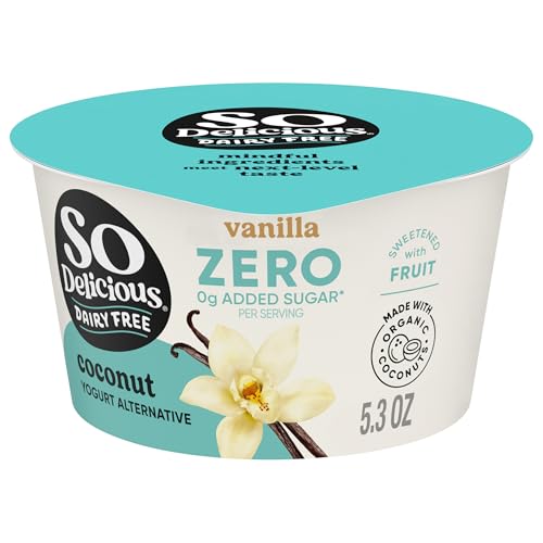 So Delicious Dairy Free Coconut Milk Yogurt Alternative, 0g Added Sugar Vanilla, Vegan, Gluten Free, Non-GMO, Creamy Plant Based Vanilla Yogurt Alternative, 5.3 Oz Container