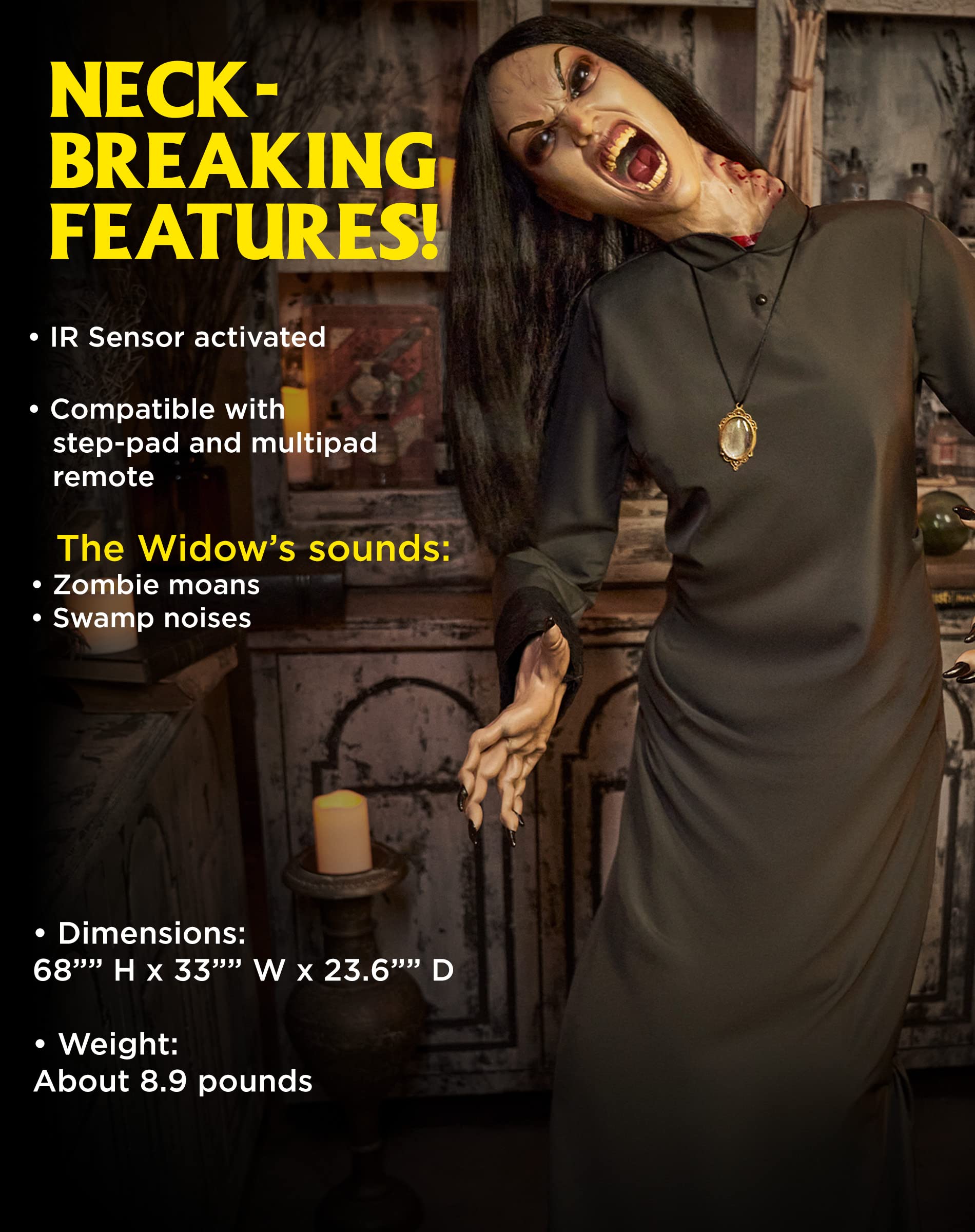 Spirit Halloween The Widow Animatronic | Halloween Décor | Horror Décor | 5.8 Feet | IR Sensor Activated | Moving Prop