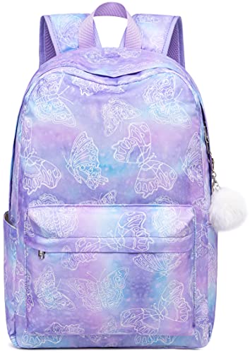CAMTOP School Backpack for Girls Teens Bookbag Set Kids Backpack 3 In 1,School Bags with Lunch Box Pencil Case for Age 6-14 (Butterfly-Luminous)