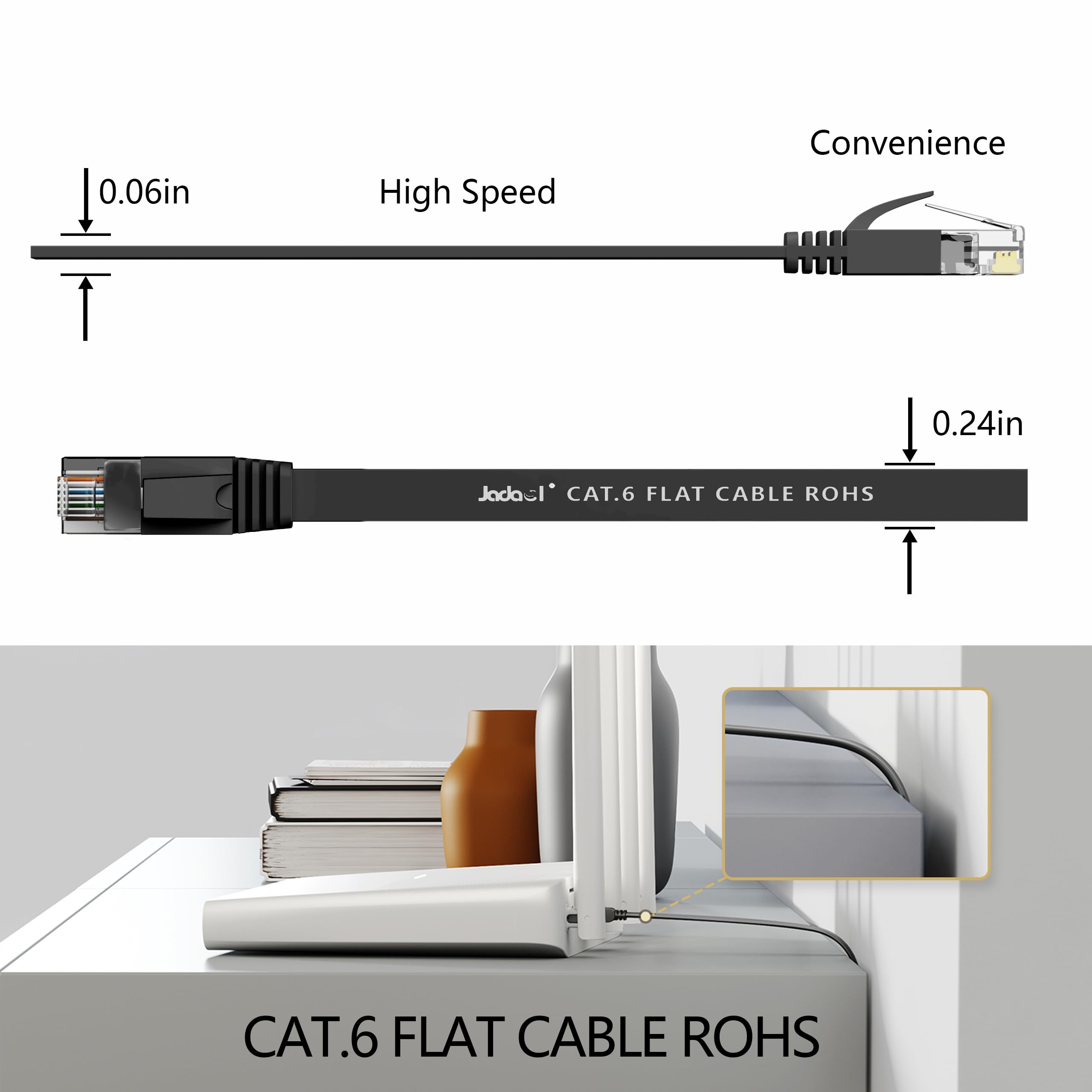 Cat 6 Ethernet Cable 20 Ft, Outdoor&Indoor, 10Gbps Support Cat 8 Cat 7 Network, Slim long Flat Internet LAN Patch Cord, Cat6 Fast Speed weatherproof Cable for Router, Modem, PS4/5, Xbox, Gaming, Black
