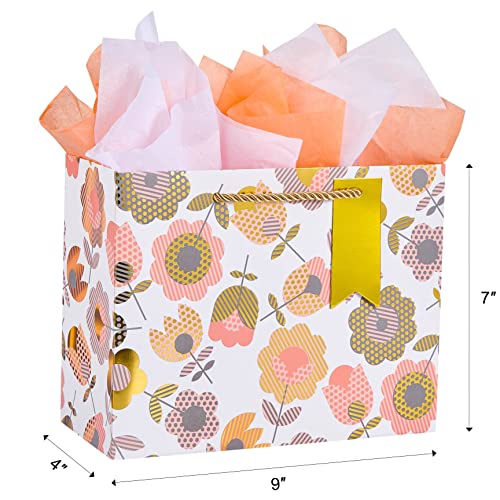 SUNCOLOR 2-Pack 9" Small Gift Bags with Tissue Paper For Her(Tulip Flower)