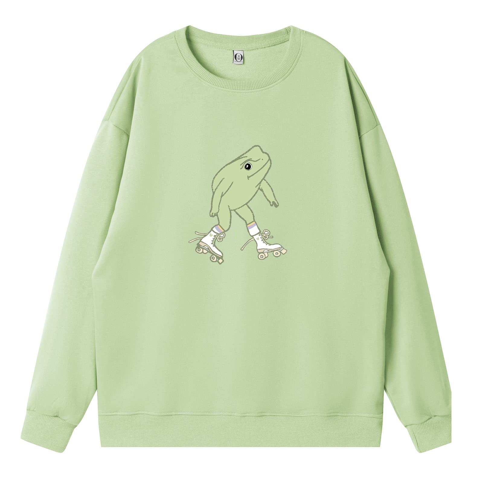 KEEVICI Cute Frog Sweatshirt for Teen Girls Kawaii Hoodie Oversized Aesthetic Animal Print Sweaters Baggy Crewneck Pullover (Light Green,L,Large)