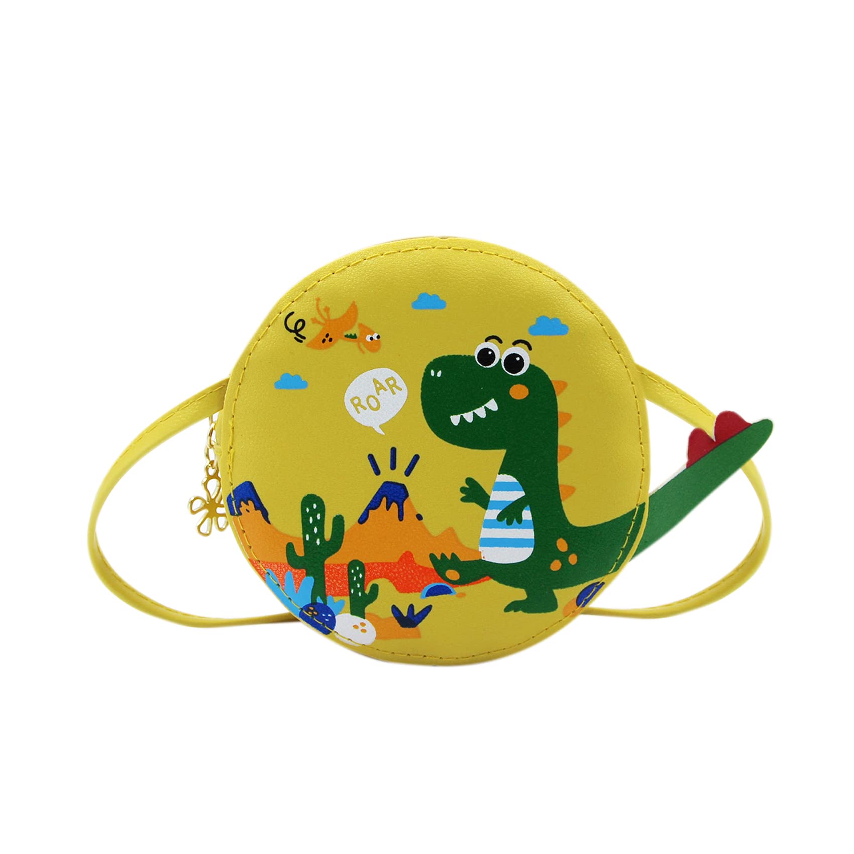 ZGMYC Cartoon Dinosaur Crossbody Purse for Boys Girls, Cute Round Shape Wallet Shoulder Bag for Toddlers Kids